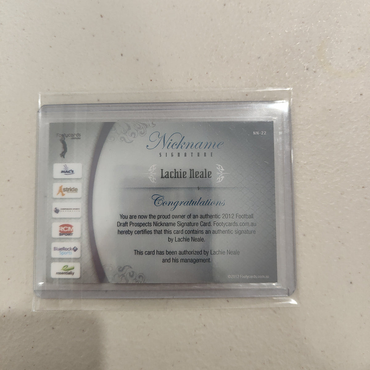 2012 AFL Footy Cards Draft Prospect Nickname Signature Lachie Neale Fr ...