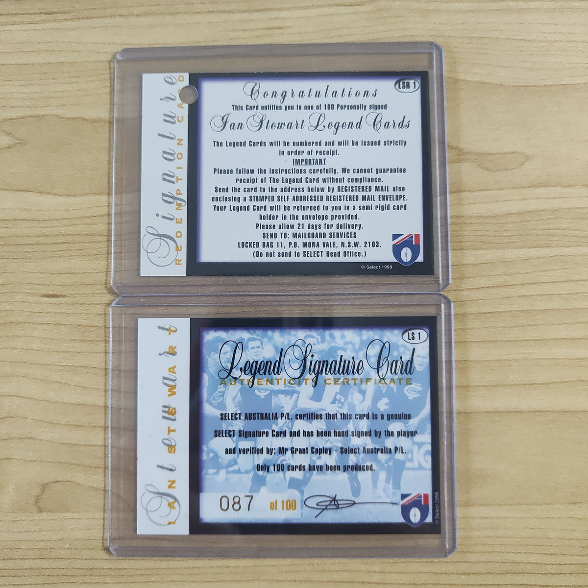 1998 Select Legend Signature Redemption Card Ian Stewart St Kilda No.0 ...