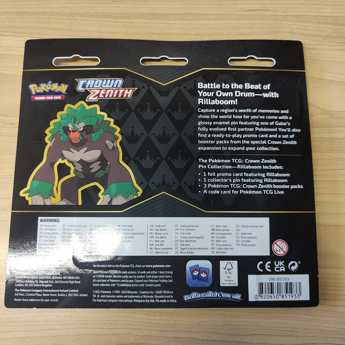 Pokemon TCG Crown Zenith Pin Collection Rillaboom – Shields Stamps & Coins