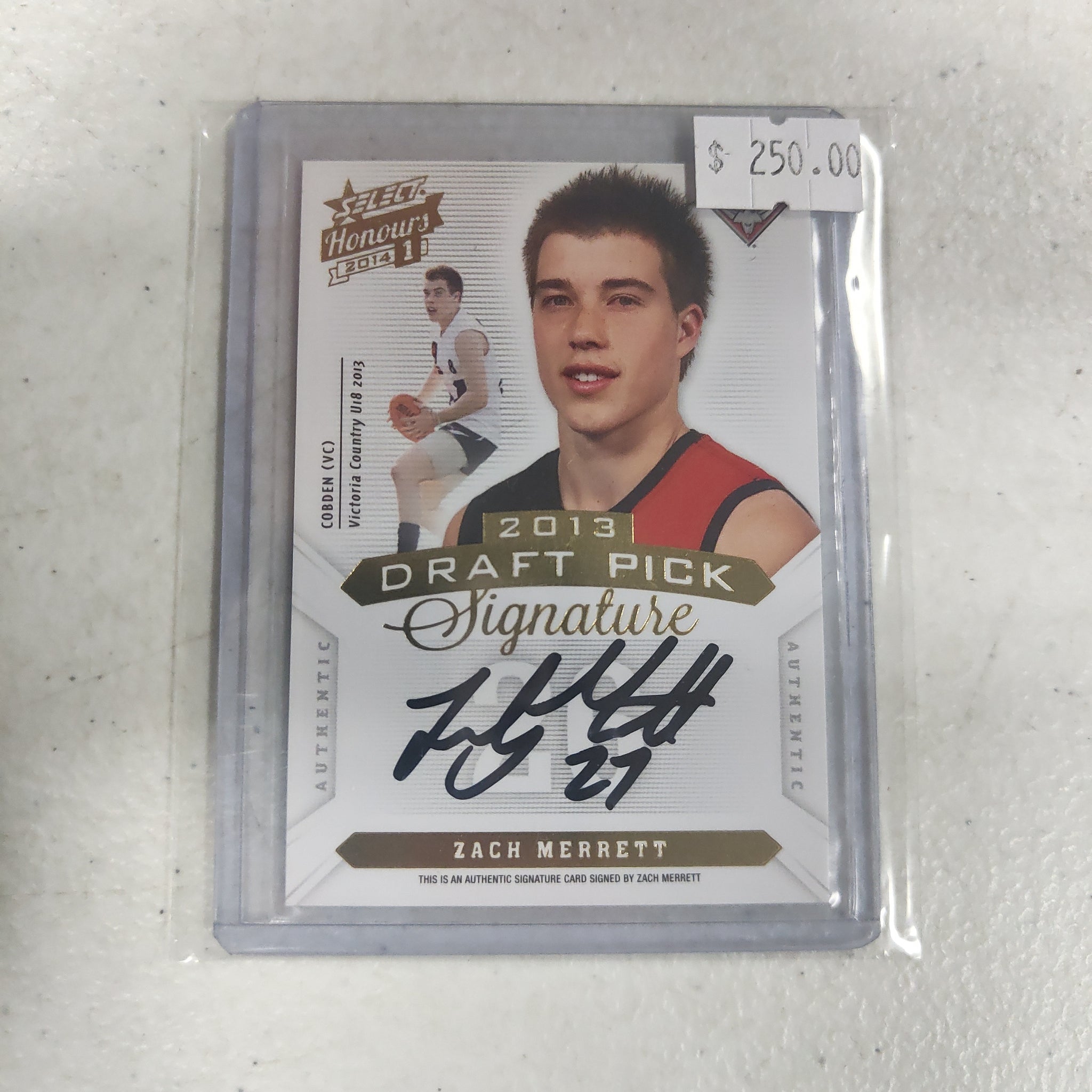 2014 AFL Select Honours 1 Draft Pick Signature Zach Merrett Essendon N ...