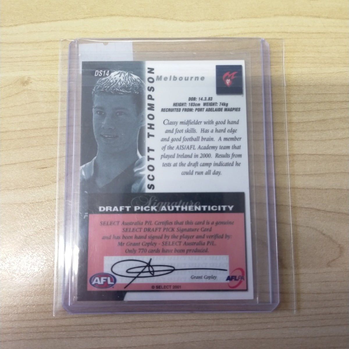 2001 Select Draft Pick Signature Scott Thompson Melbourne – Shields ...