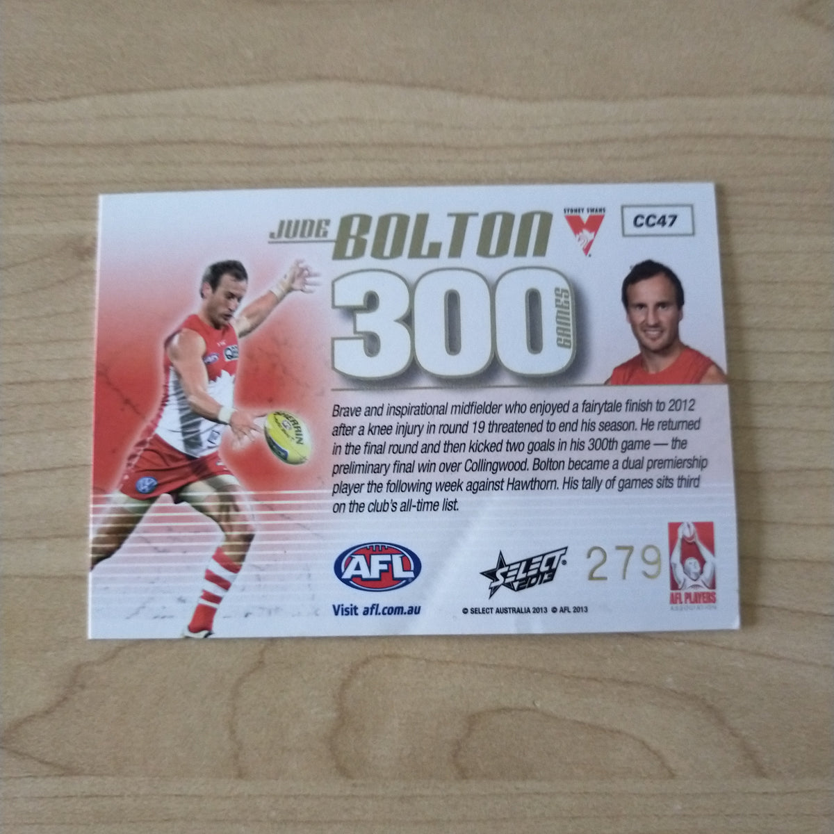 2013 Select 300 Game Case Card Jude Bolton Sydney – Shields Stamps & Coins