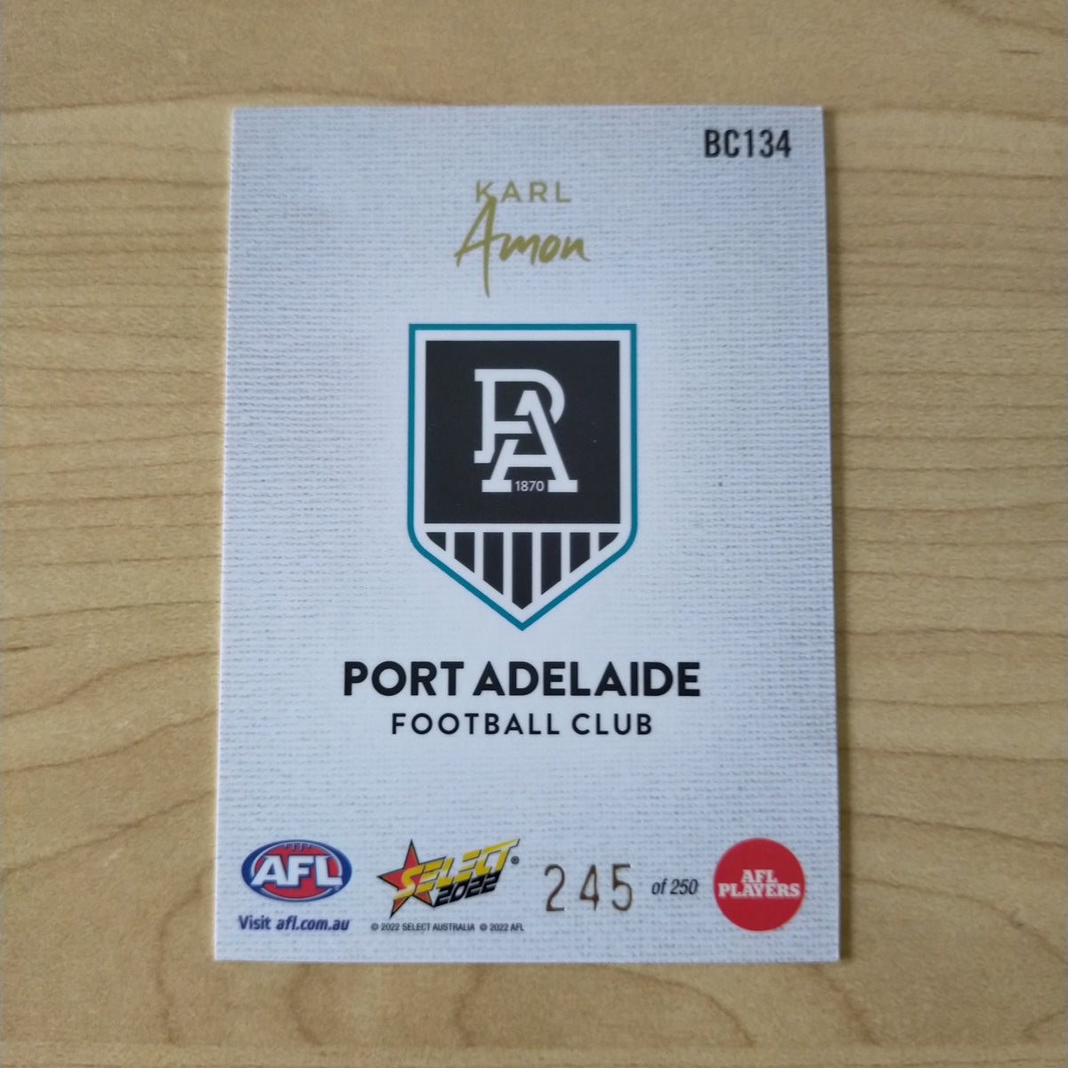 2022 AFL Footy Stars Blank Canvas Karl Amon Port Adelaide 245/250 ...
