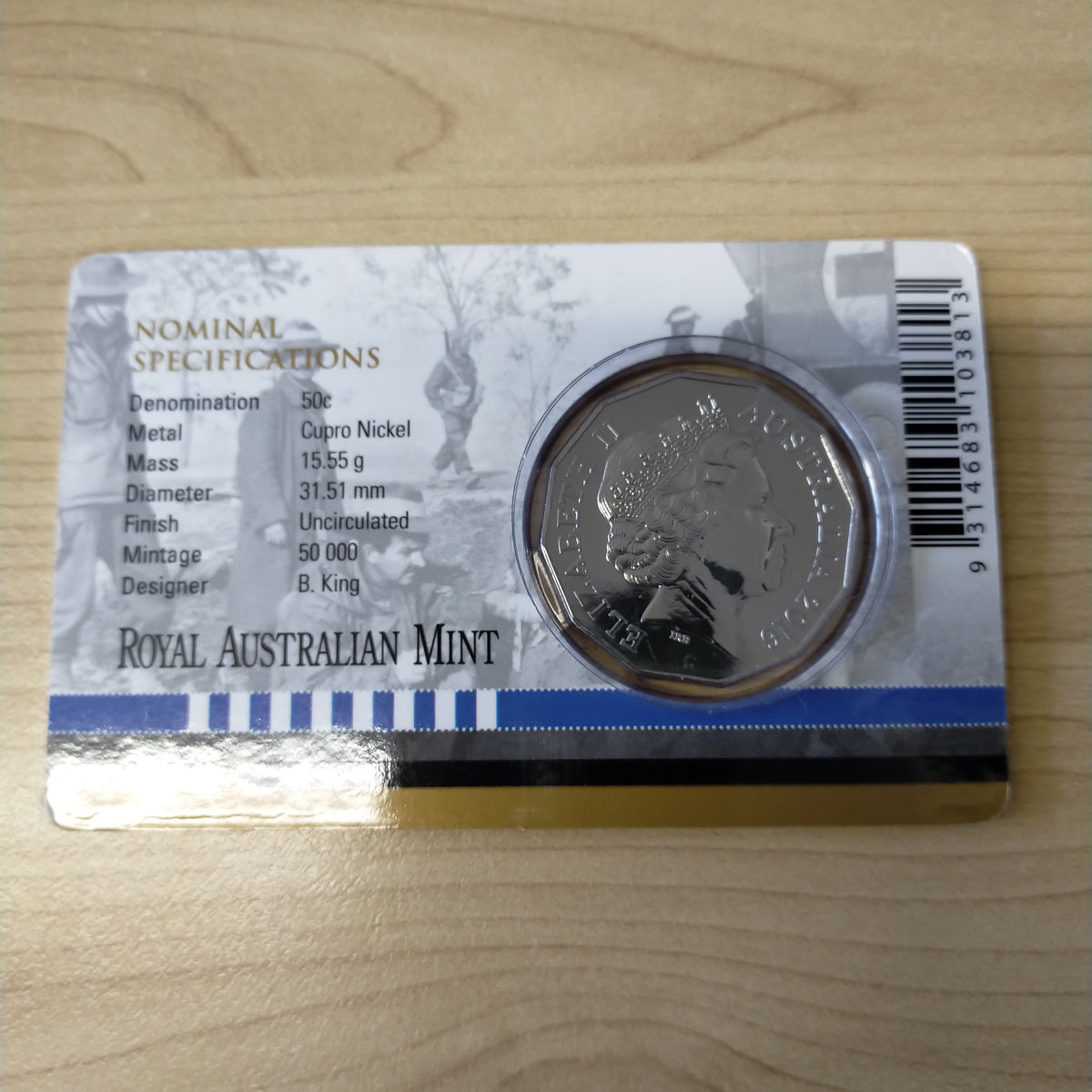 Australia 2015 RAM 50c Fifty Cents Australia at War Korean War Coloure ...