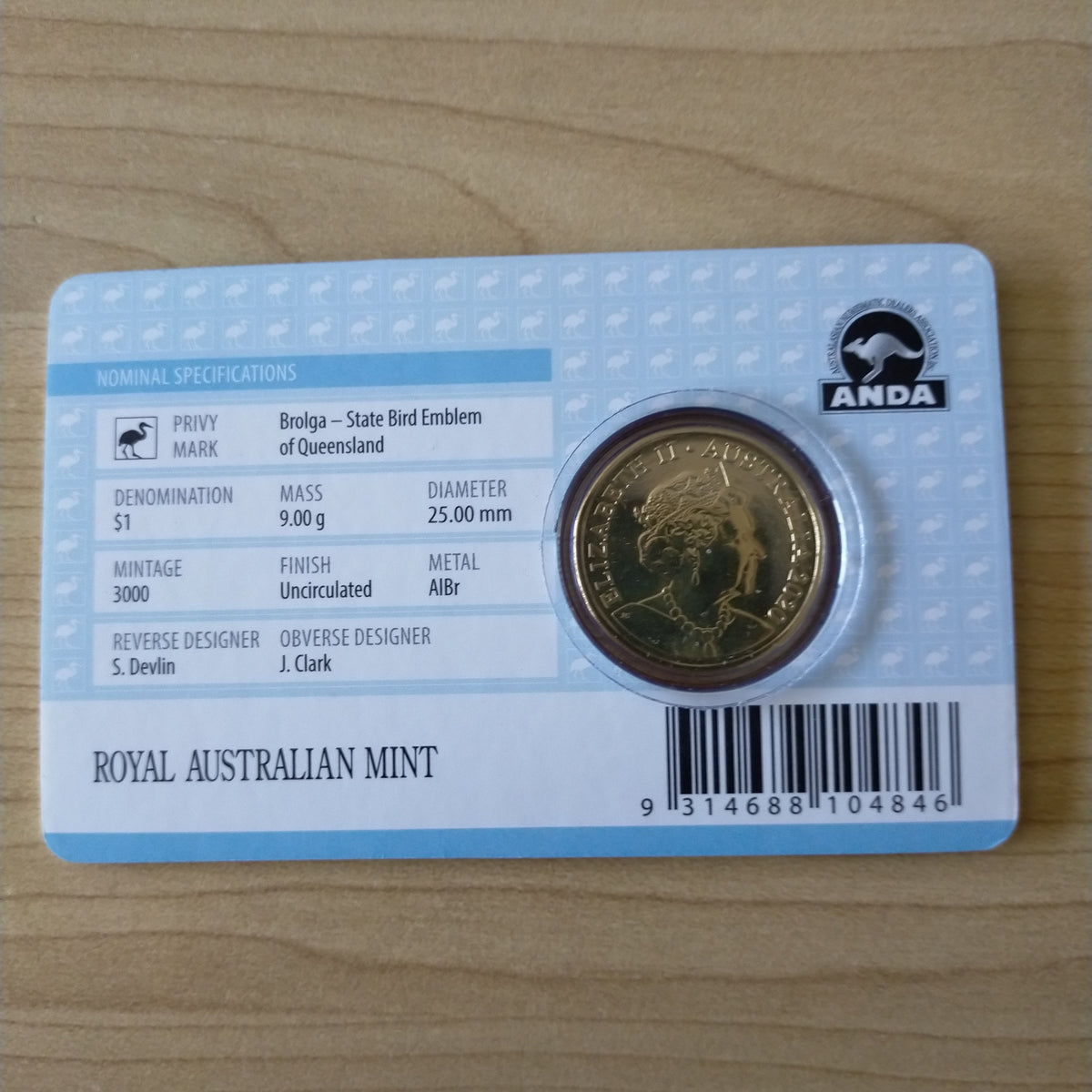 2020 Royal Australian Mint $1 Mob of Roos Brolga Brisbane ANDA Privy M ...