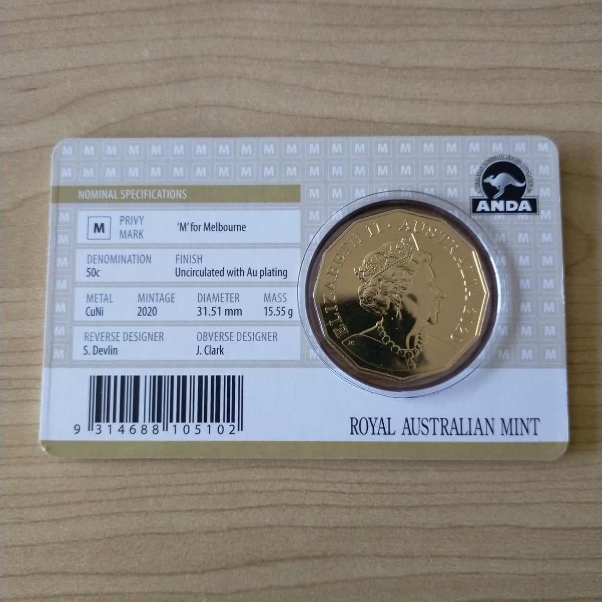 Australia 2020 RAM 50c Fifty Cents ANDA Special Release Gold Plated Ca ...