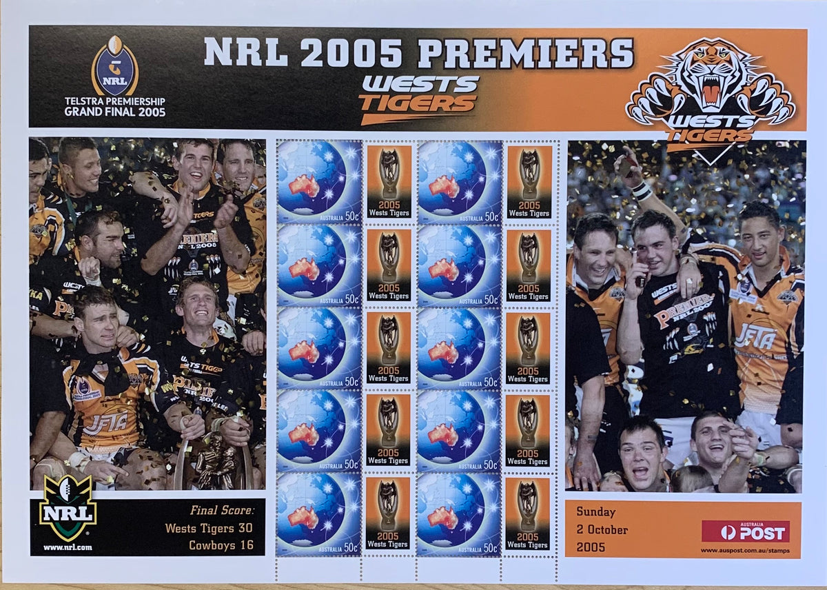 2005 Australian 50c NRL Premiers West Tigers Stamp Sheet of 10 ...