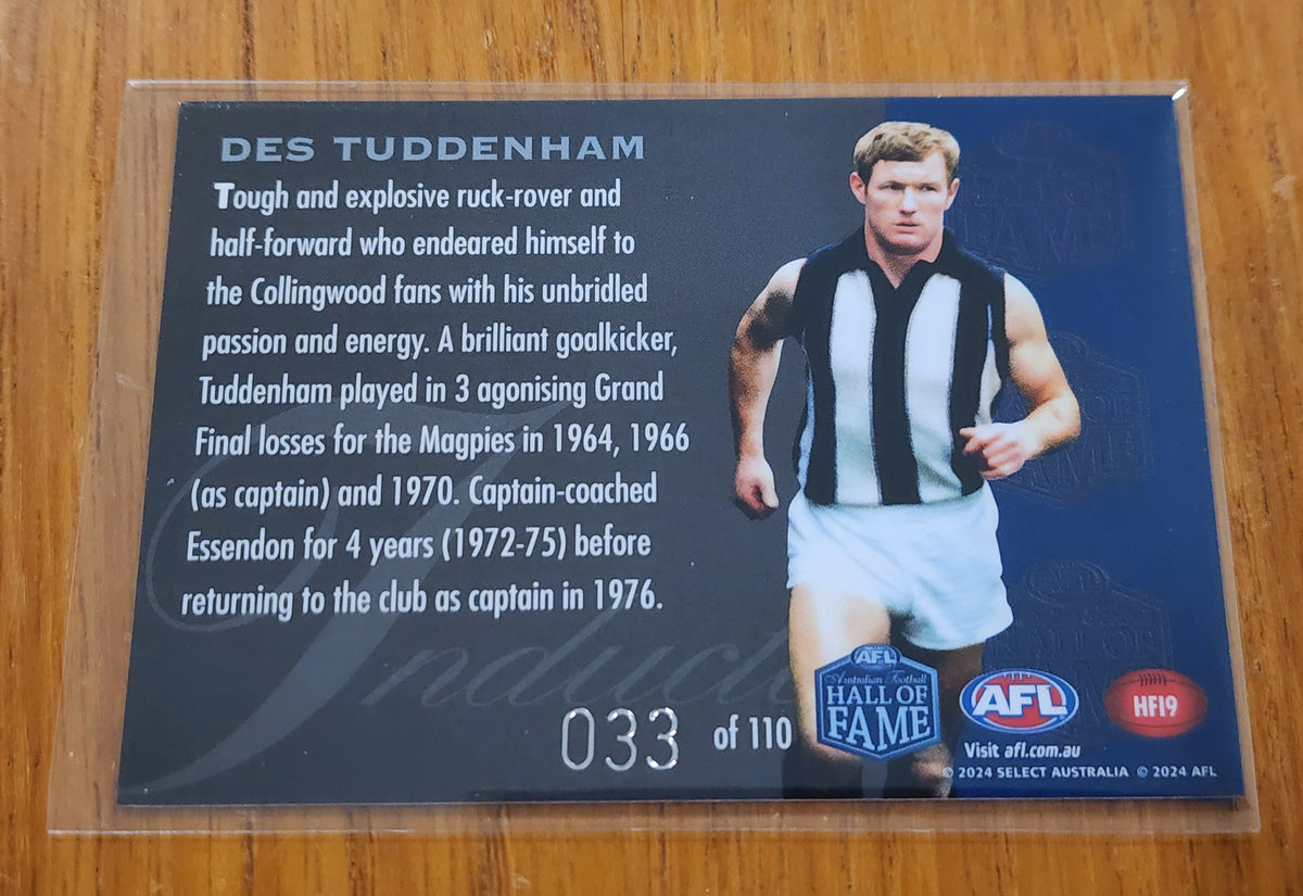 2024 AFL Select Hall Of Fame Des Tuddenham Collingwood HF19 #33 ...