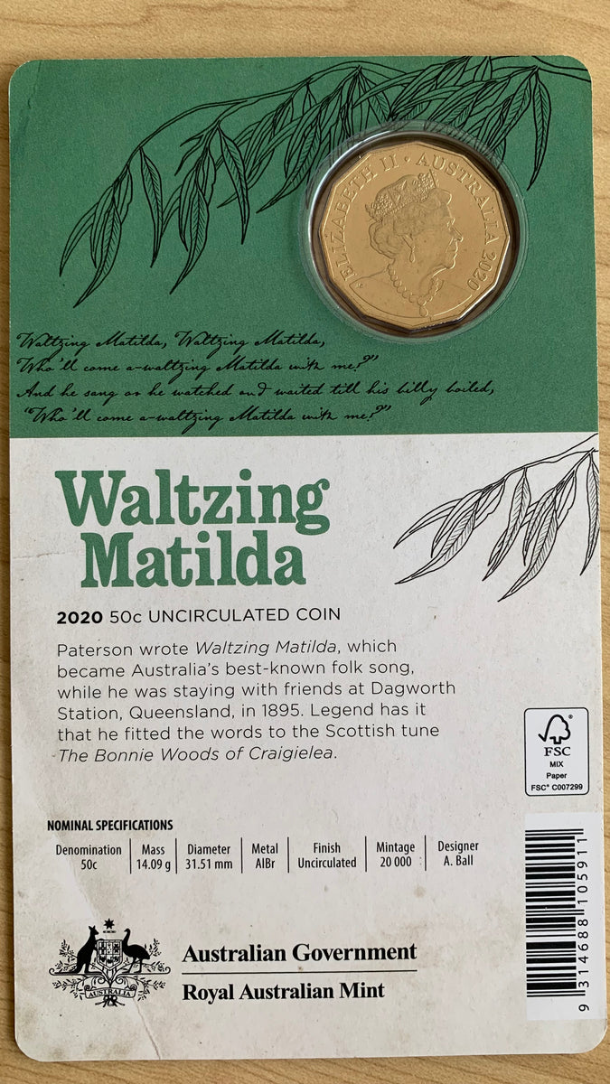 2020 Australia Banjo Patterson 50 cents 50c Carded Uncirculated Coins ...
