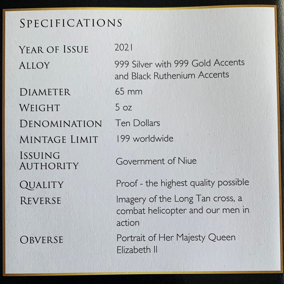 Niue 2021 Battle of Long Tan 5oz 999 Silver Coin Box Cert – Shields ...