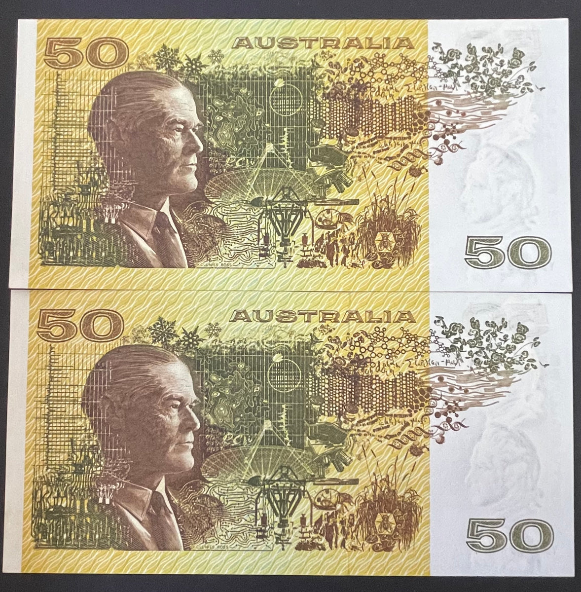 Australia 1985 $50 Johnston/Fraser Gothic Serial Numbers Uncirculated ...