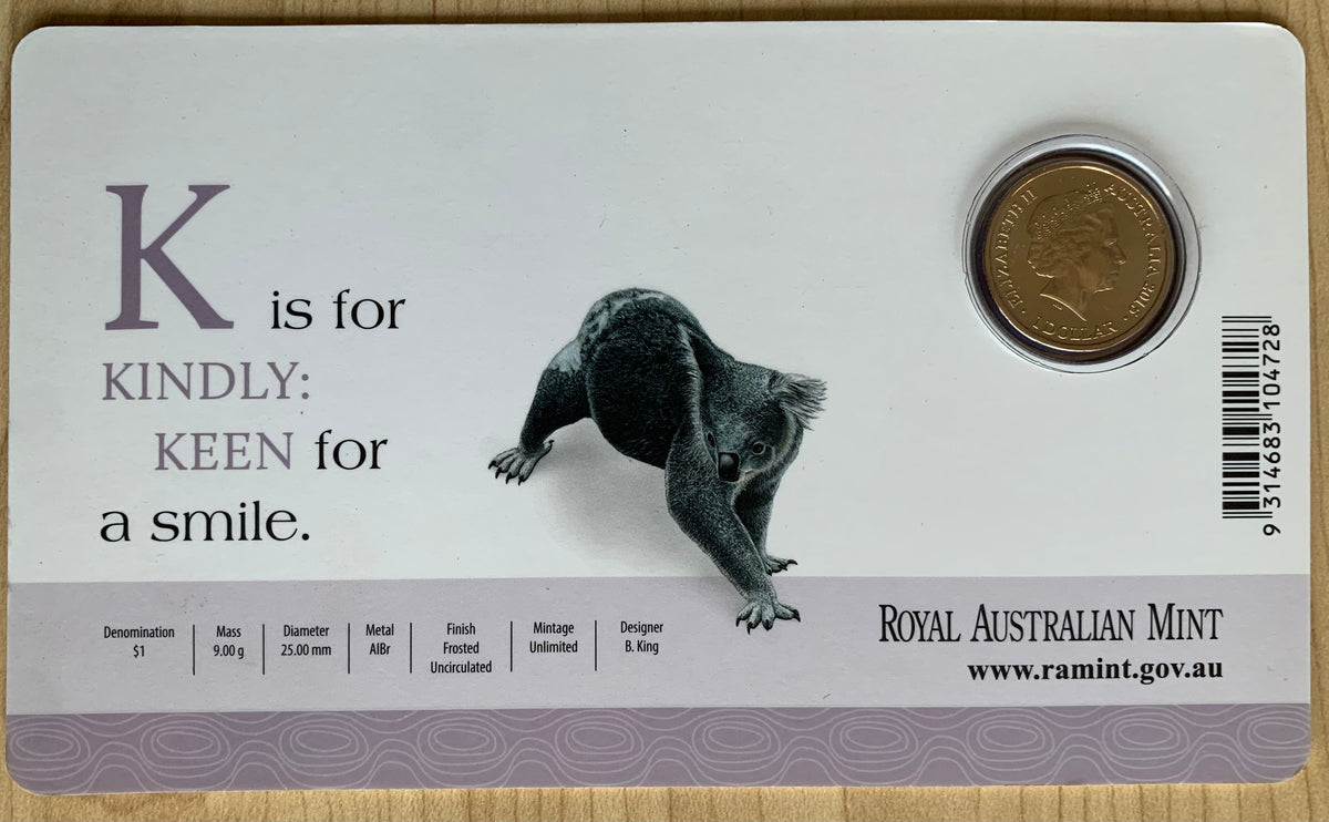 2015 Aussie Alphabet Coloured $1 coins "K" Koala – Shields Stamps & Coins