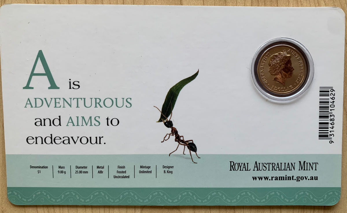 2015 Aussie Alphabet Coloured $1 coins "A" Ant – Shields Stamps & Coins