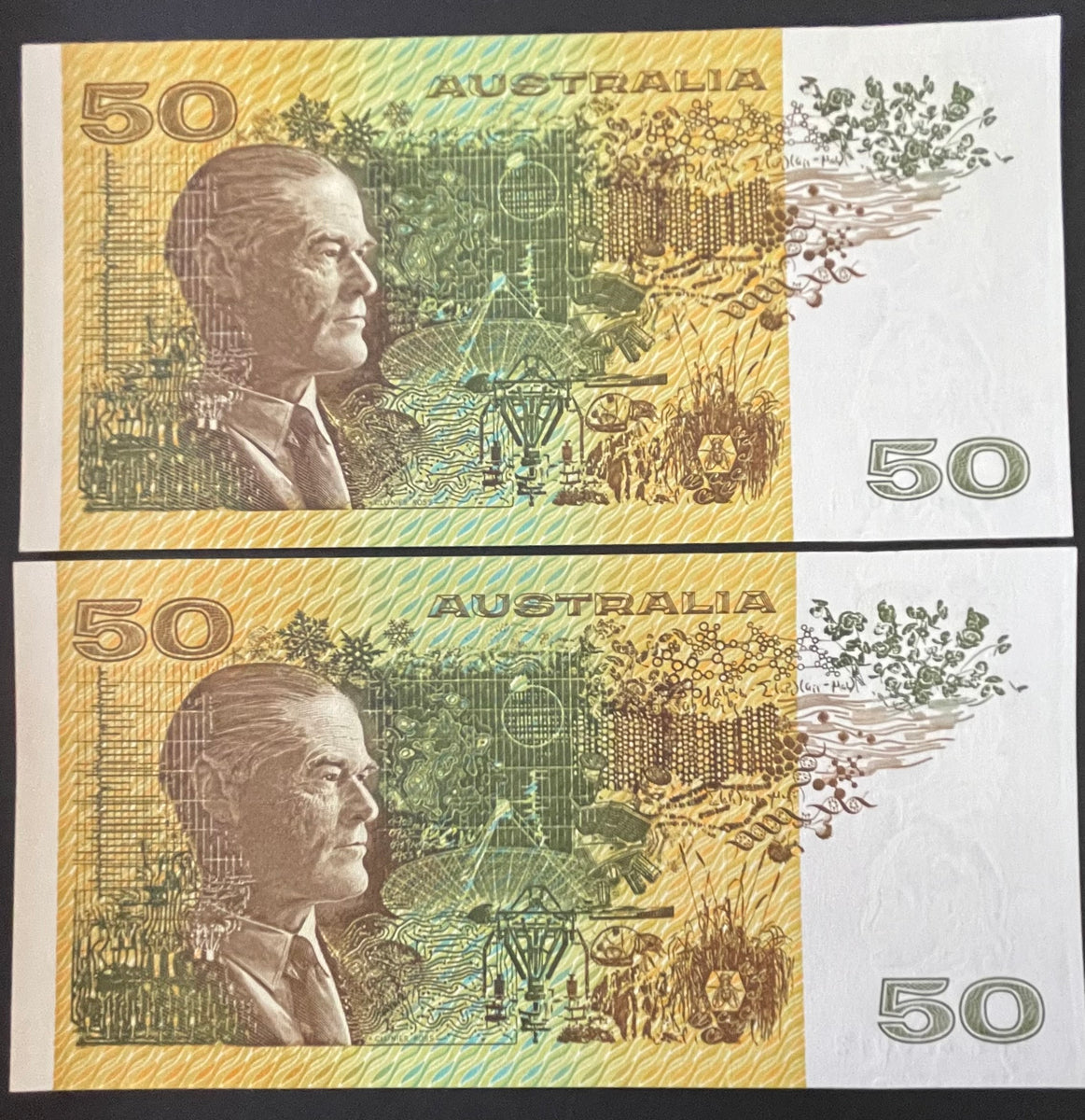 R513a 1991 $50 Australia Fraser/Cole Banknote Uncirculated Pair ...