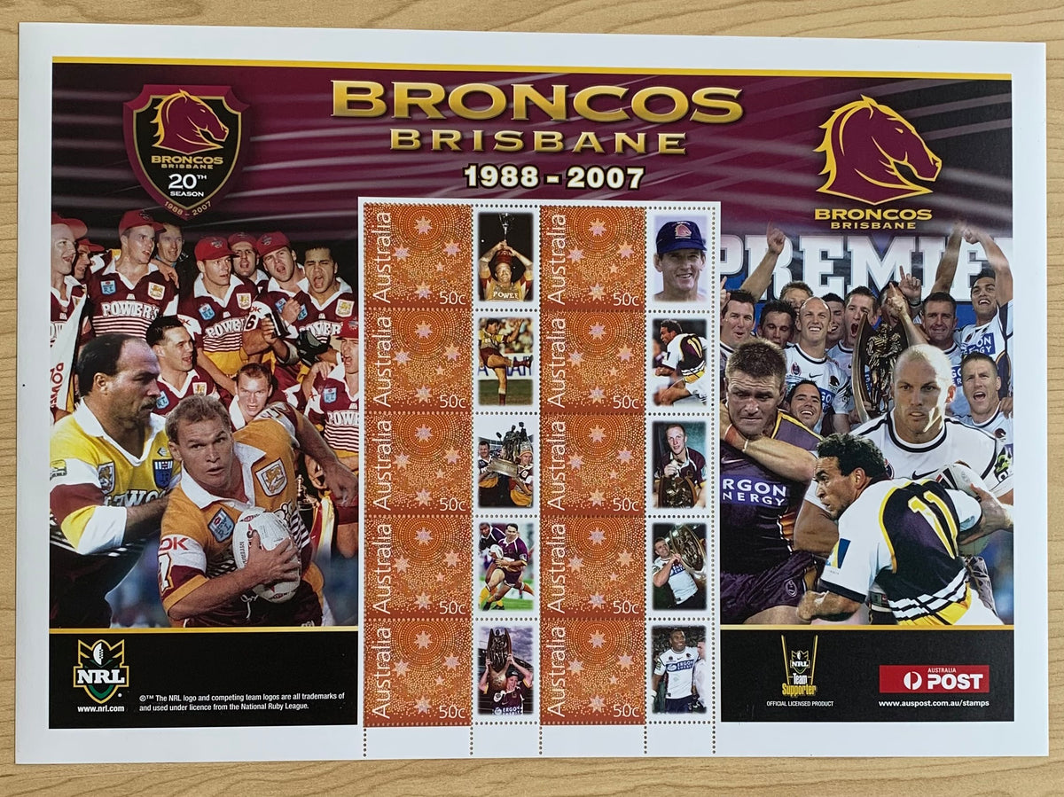 Australia Post Stamps 1988 - 2007 50c NRL Premiers Broncos Brisbane Sh ...