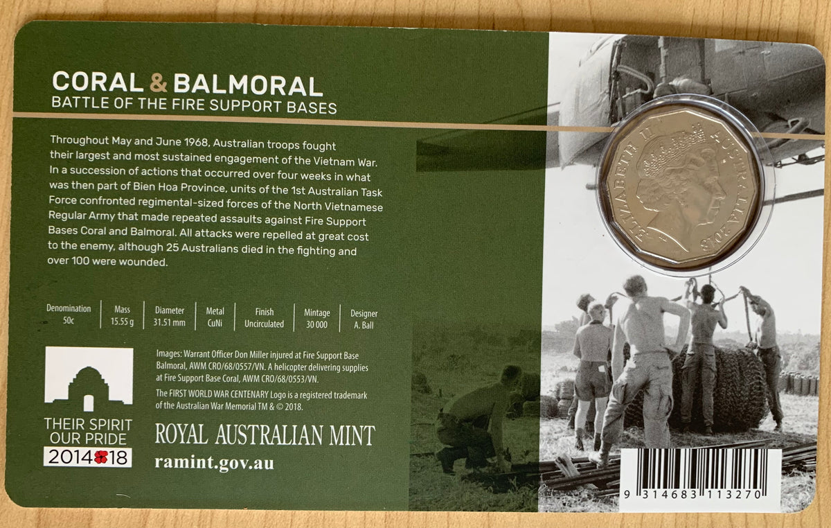 Australia 2018 50c Coral & Balmoral Battles uncirculated coin – Shields ...