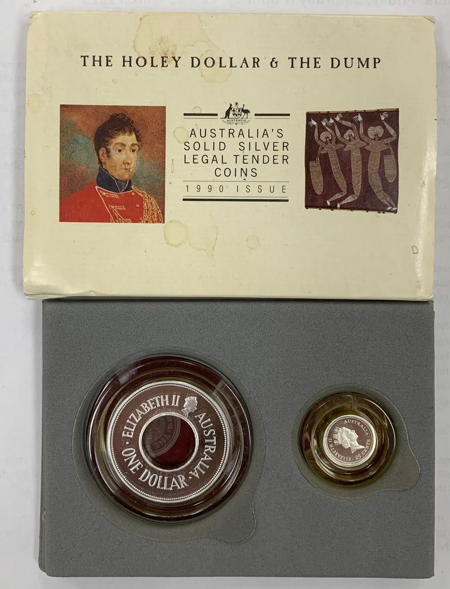 Australia 1990 Perth Mint Commemorative $1 Holey Dollar and 25c Dump 1 ...