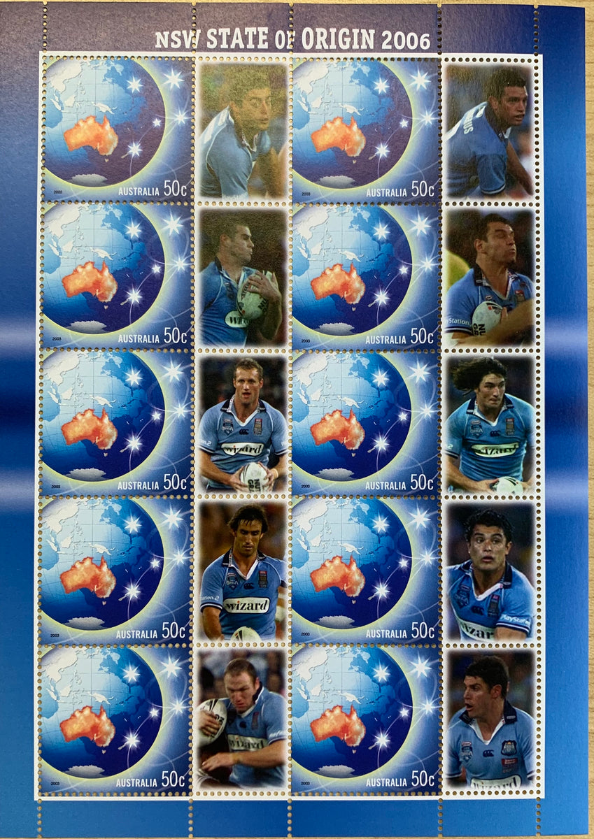 NSW State of Origin 2006 50c stamp sheet – Shields Stamps & Coins