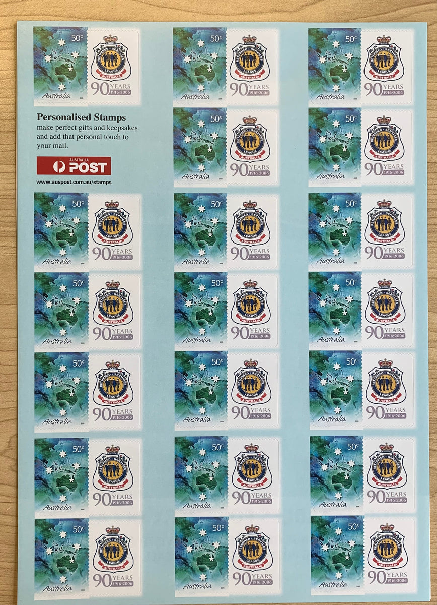 Australia Post 50c Personalised Stamp Sheet - RSL 90 years – Shields ...