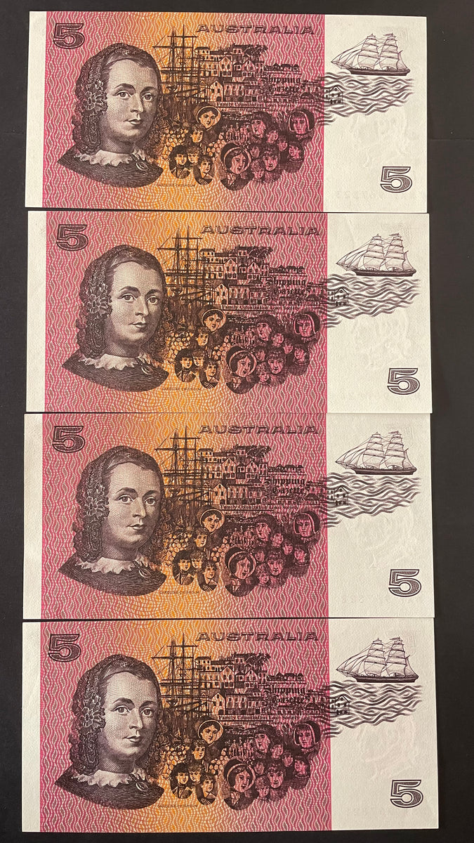 Australia 1991 $5 Fraser Cole Five Dollars Banknote Run of 4. R213 ...