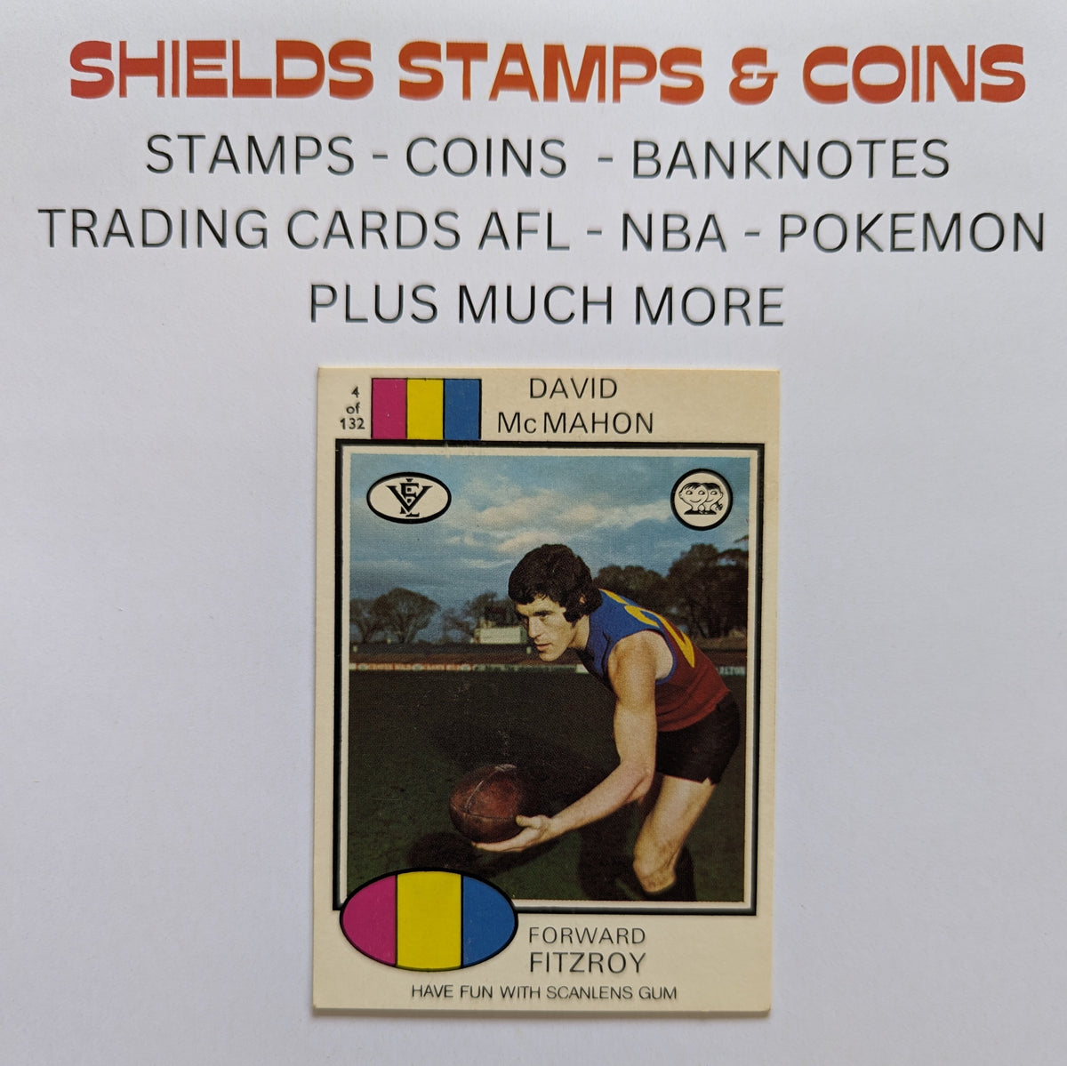 1975 VFL Football Scanlens Card 4 David McMahon Fitzroy – Shields ...