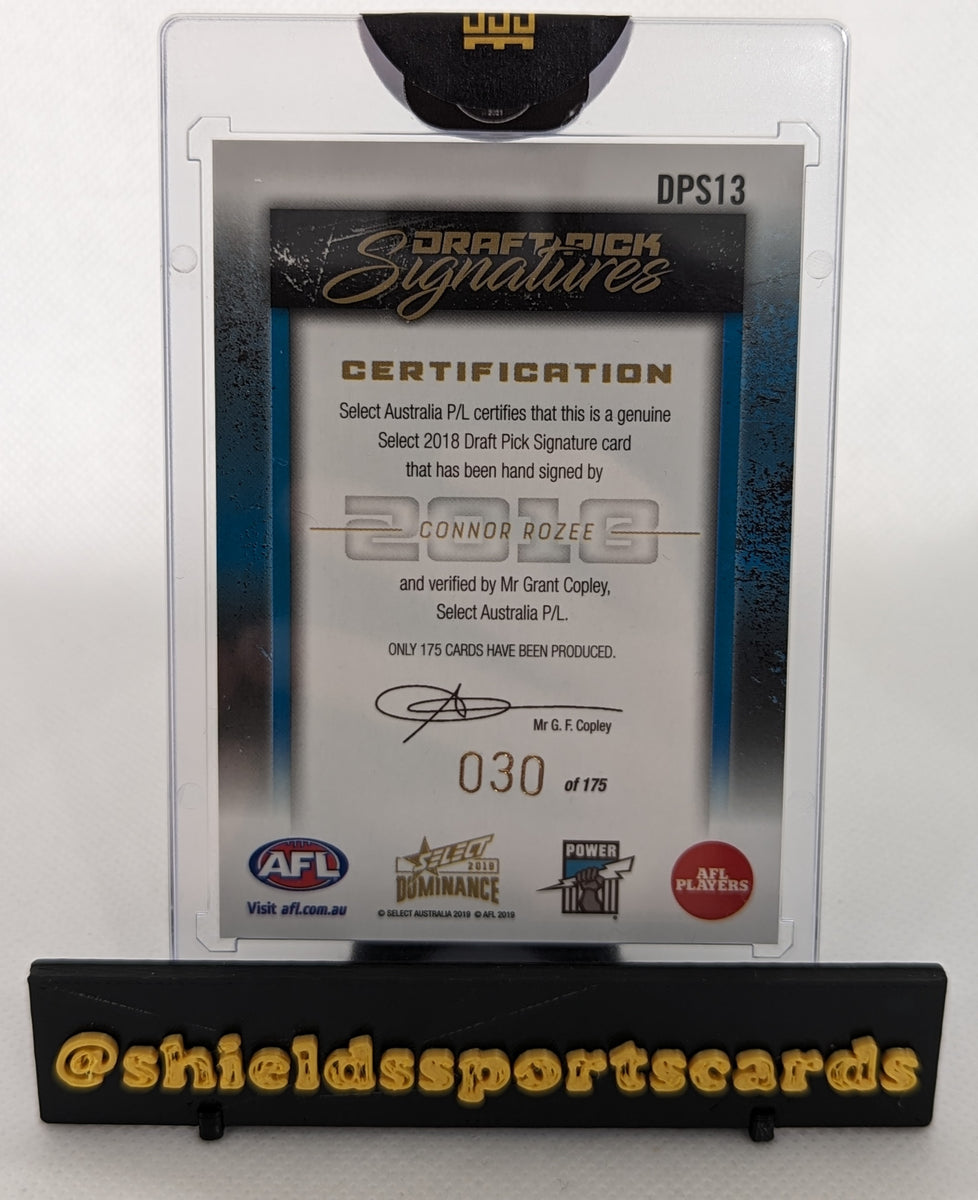 2019 AFL Select Dominance Connor Rozee Draft Pick Signature – Shields ...