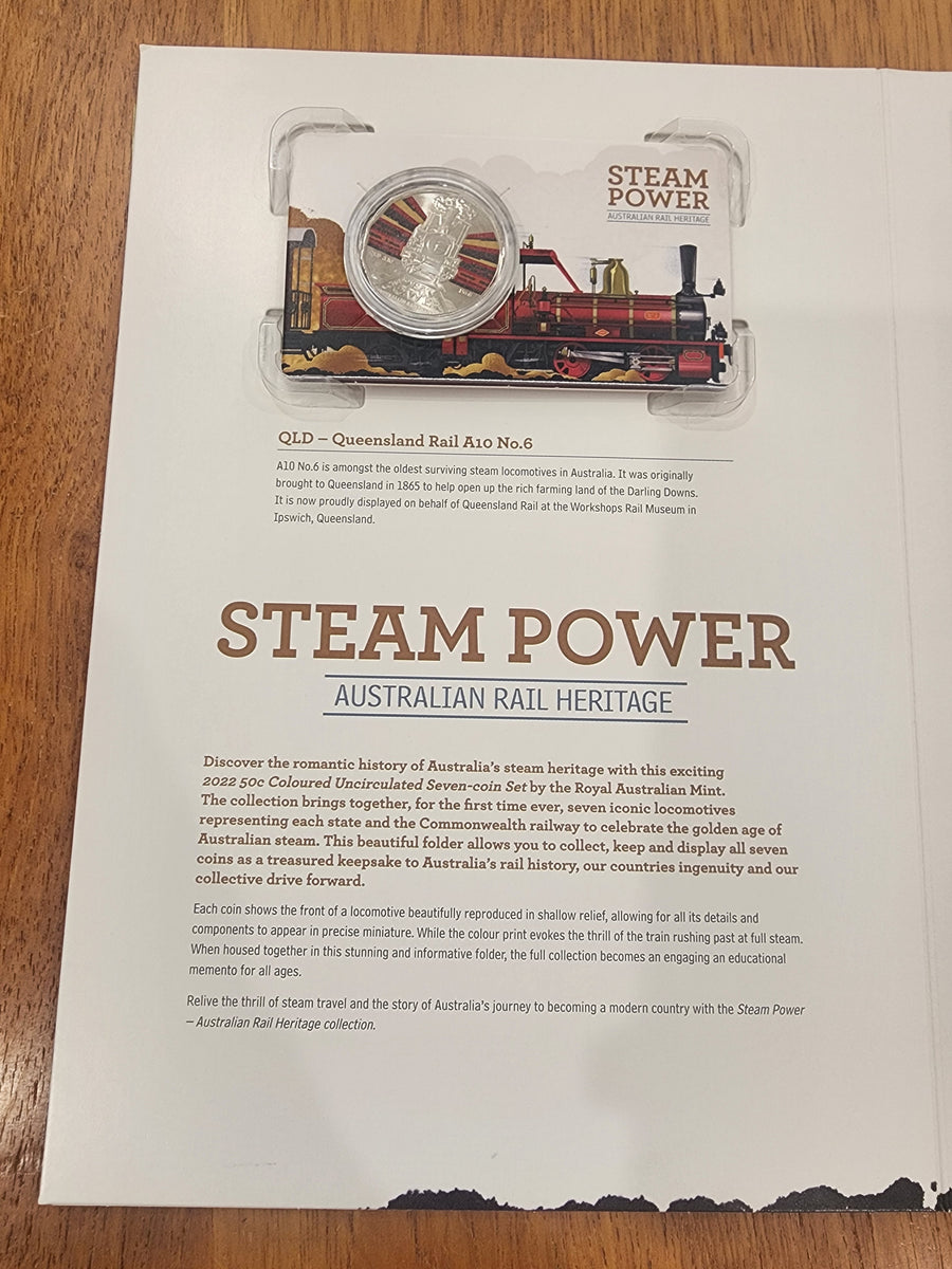 2022 Steam Power Coloured 50c Cents Seven Coin Collection Complete in ...