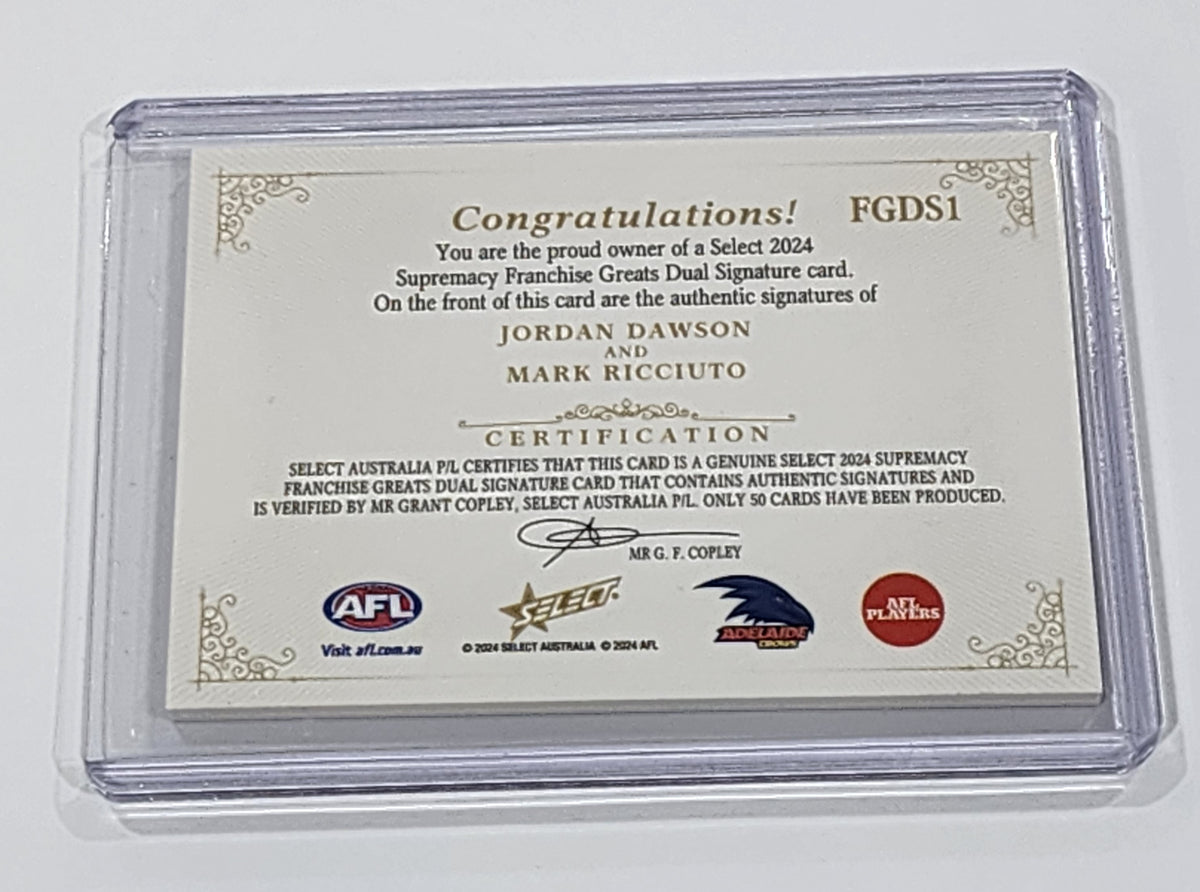 2024 AFL Select Supremacy Franchise Greats Jordan Dawson Mark Ricciuto ...