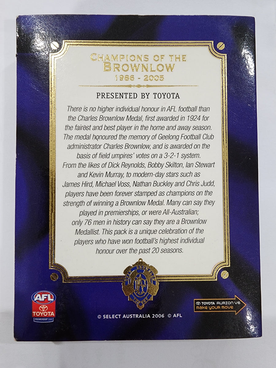 2006 AFL SELECT CHAMPIONS OF THE BROWNLOW 1986-2005 COMPLETE 27 CARD S ...