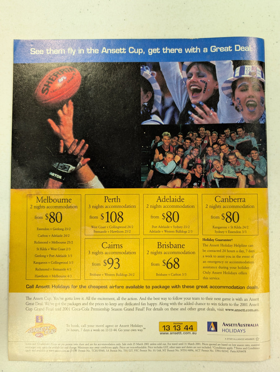2001 AFL Record Ansett Cup Official Program – Shields Stamps & Coins