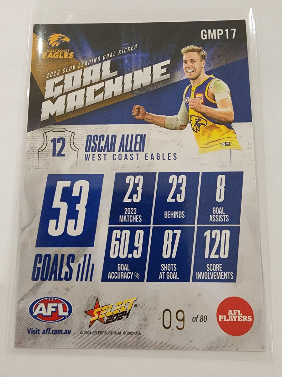 2024 AFL Select Goal Machine Oscar Allen West Coast Low 9/80 – Shields ...