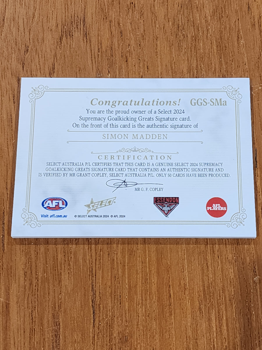 2024 AFL Select Supremacy Goalkicking Greats Simon Madden Signature 37 ...