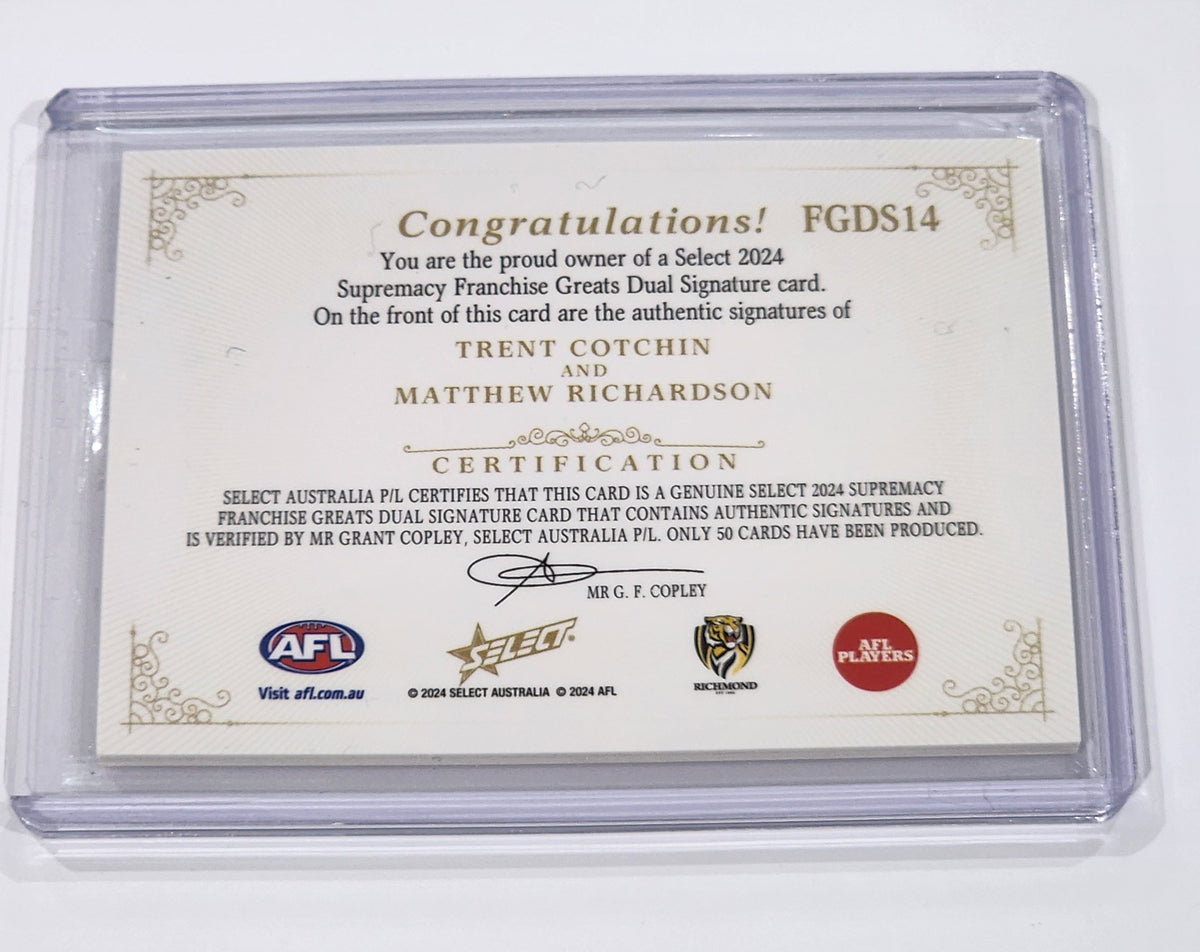 2024 AFL Select Supremacy Signatures Trent Cochin Matthew Richardson R ...