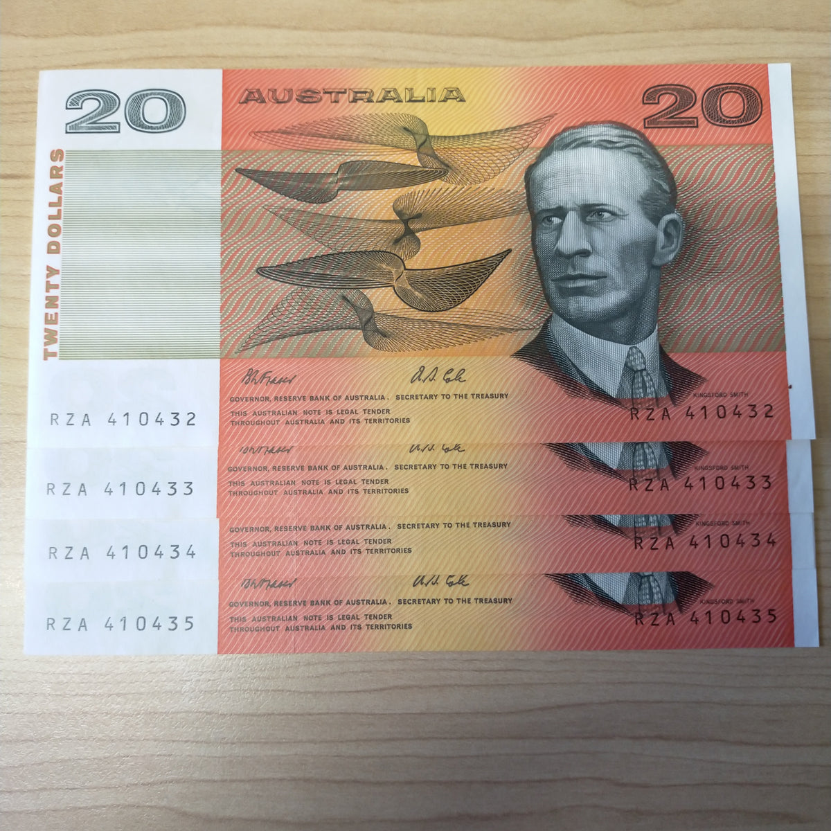 R413 Australian $20 Fraser Cole Run of 4 Uncirculated Banknotes ...