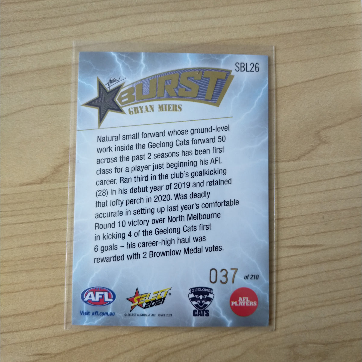 2021 AFL Select Footy Stars Lightning Star Burst Gryan Miers Geelong N ...