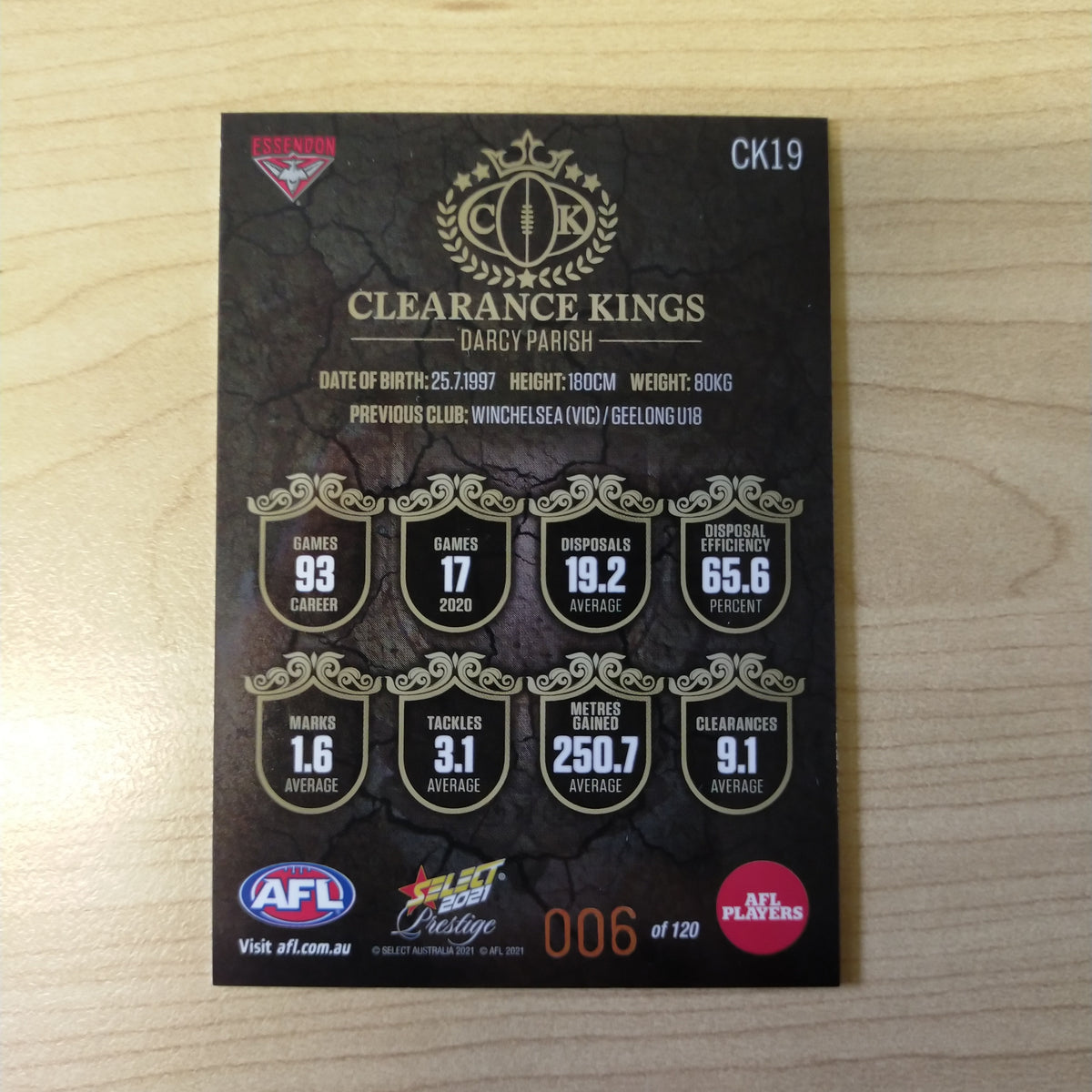 2021 AFL Select Prestige Clearance Kings Darcy Parish Essendon LOW NUM ...