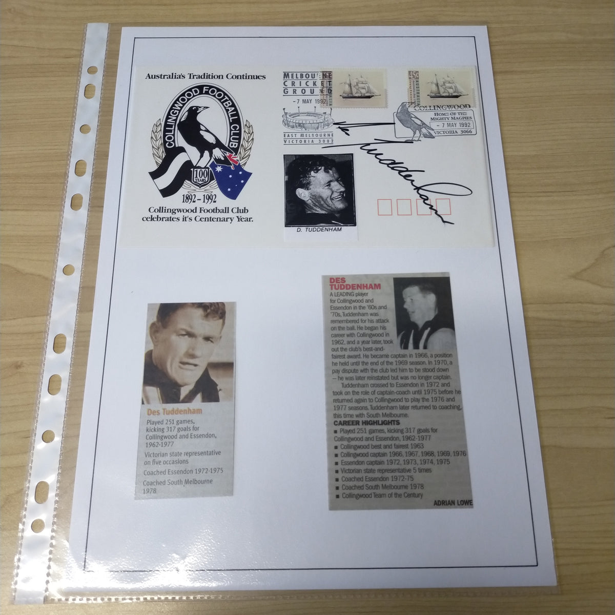 AFL VFL Collingwood Player Signature Des Tuddenham – Shields Stamps & Coins