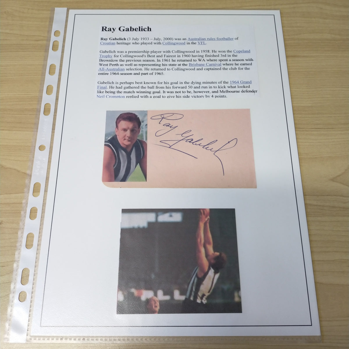 AFL VFL Collingwood Player Signature Ray Gabelich – Shields Stamps & Coins