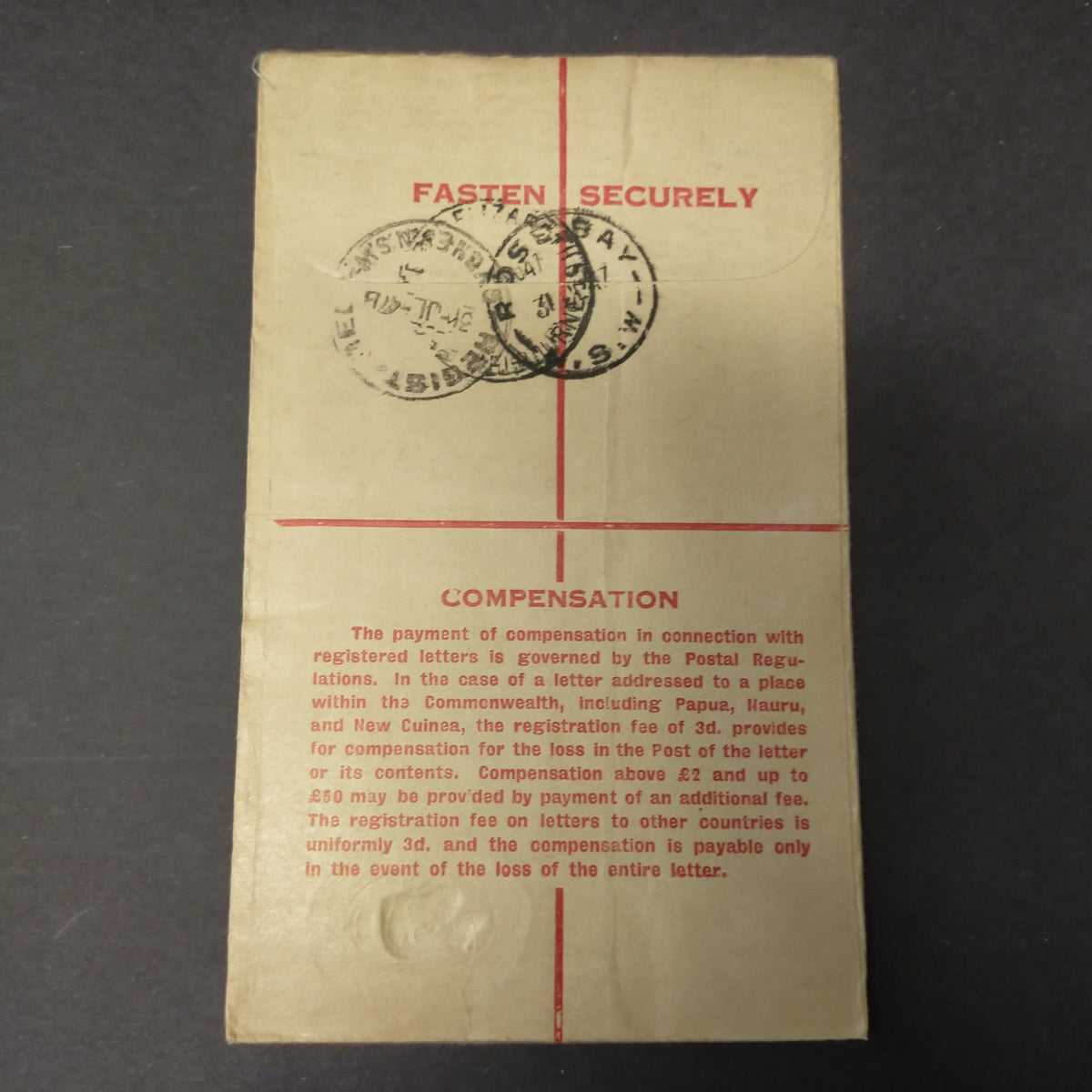 Australia 1947 Registered Envelope 5½d KGVI Oval Embossed Stamp From R ...