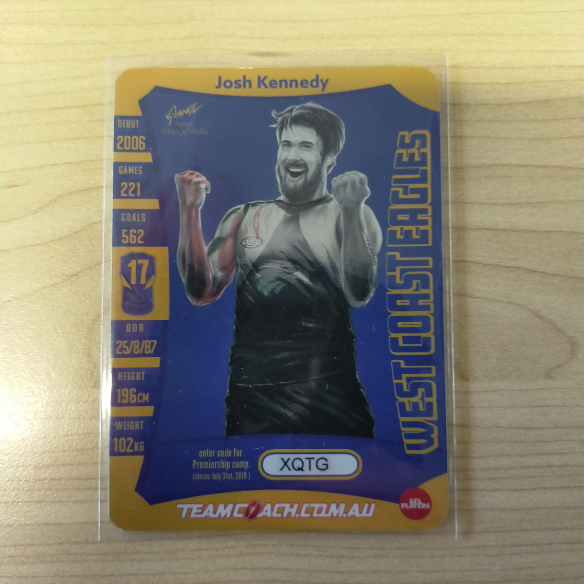 2019 Teamcoach Trophy Star Wildcard Josh Kennedy West Coast TSW-01 ...