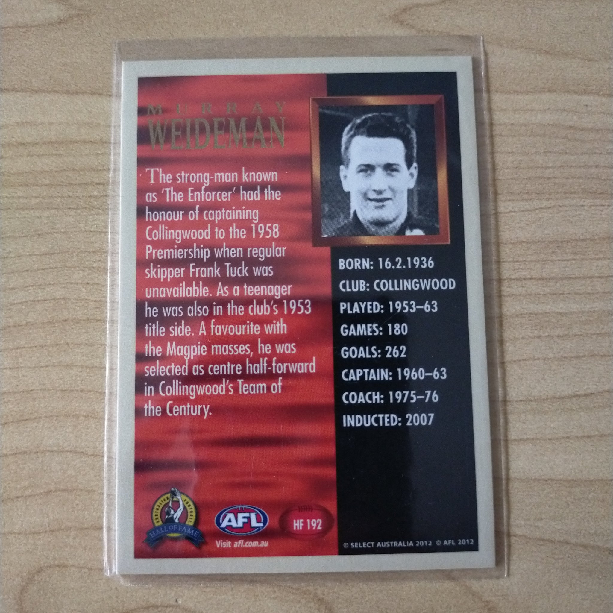 Select Hall of Fame Murray Weideman Collingwood Hand Signed Card ...