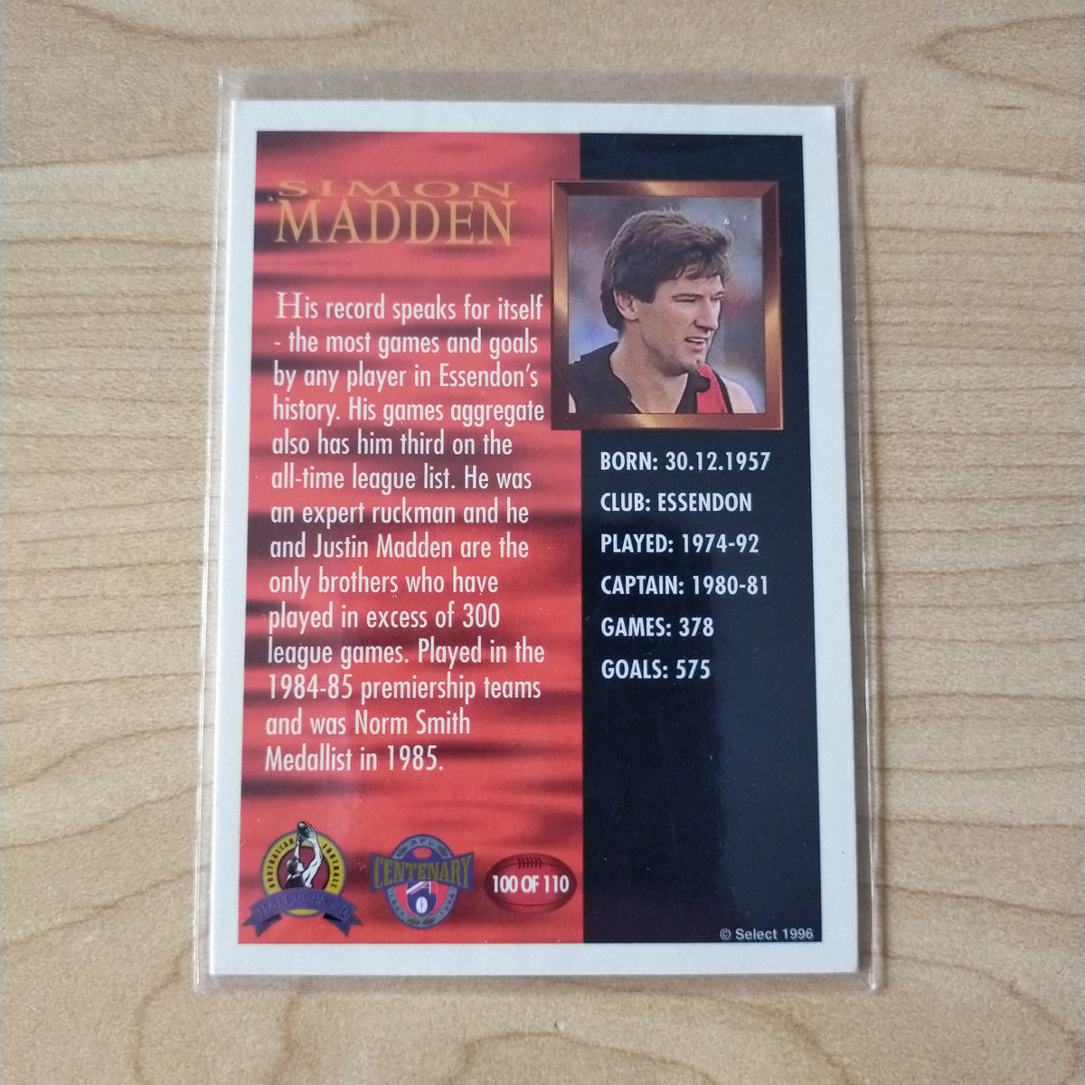 Select Hall of Fame Simon Madden Essendon Hand Signed Card – Shields ...