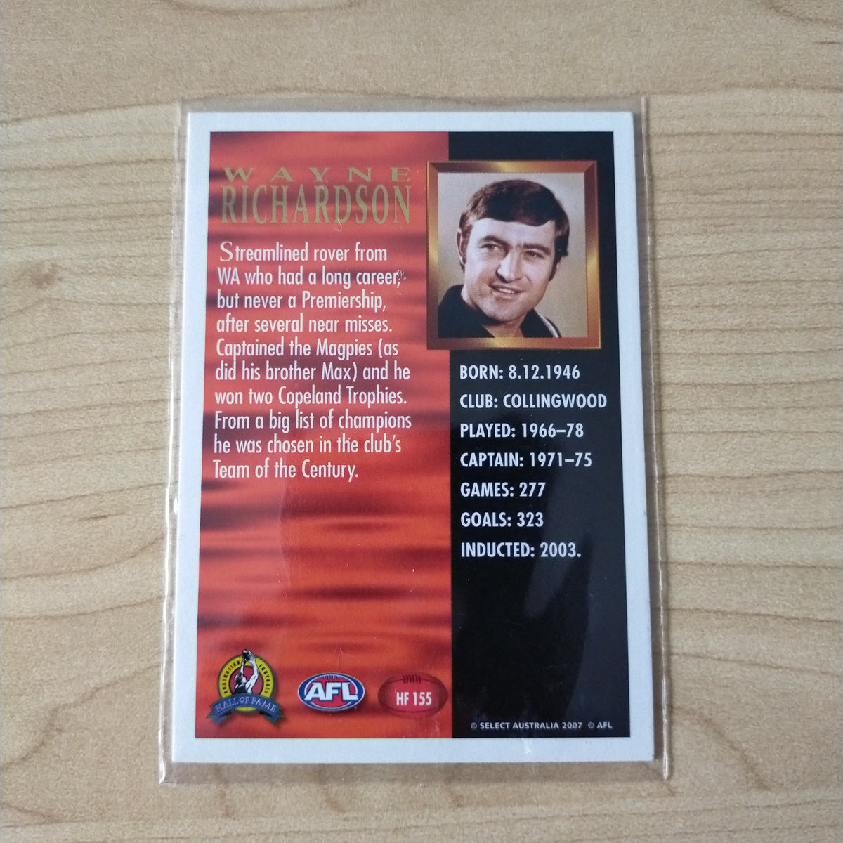 Select Hall of Fame Wayne Richardson Collingwood Hand Signed Card ...