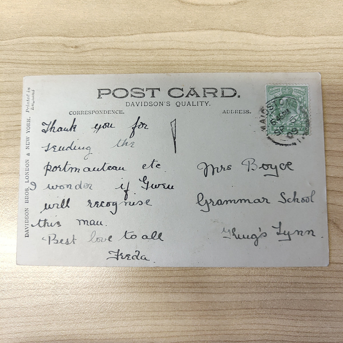 Cricket 1909 Australian P.A. McAlister Postcard Stamped with Great Bri ...