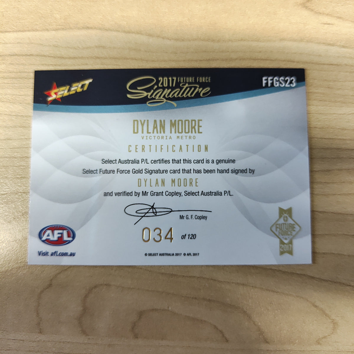 2017 Select Future Force Gold Signature Dylan Moore No.034/120 ...