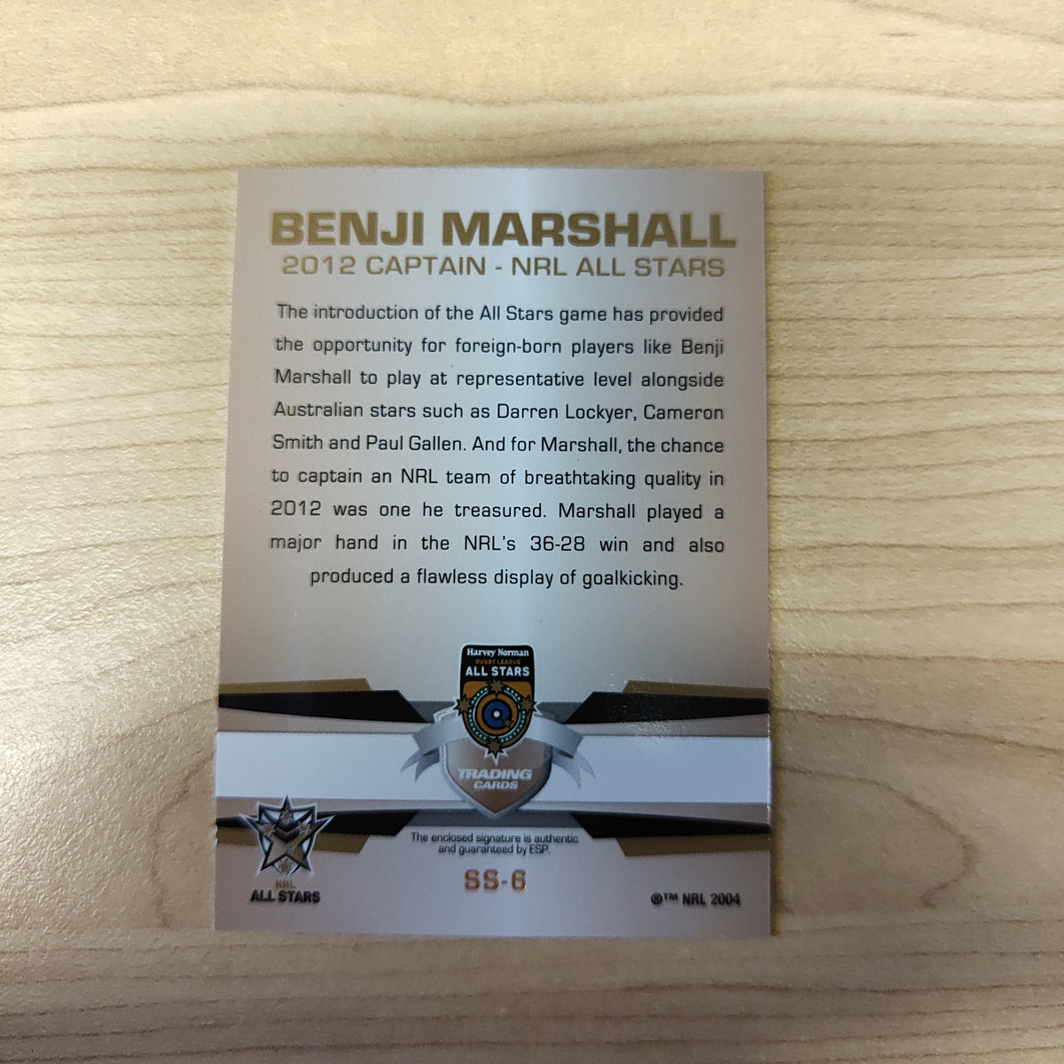 2012 NRL Limited Edition Signature Series Benji Marshall NRL All Stars ...