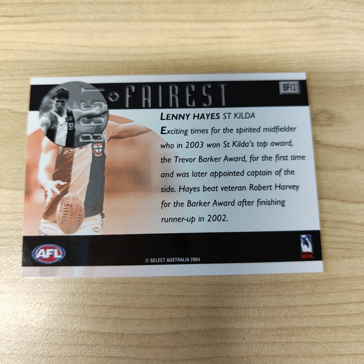2004 Select AFL Ovation Best & Fairest Card Lenny Hayes St Kilda ...