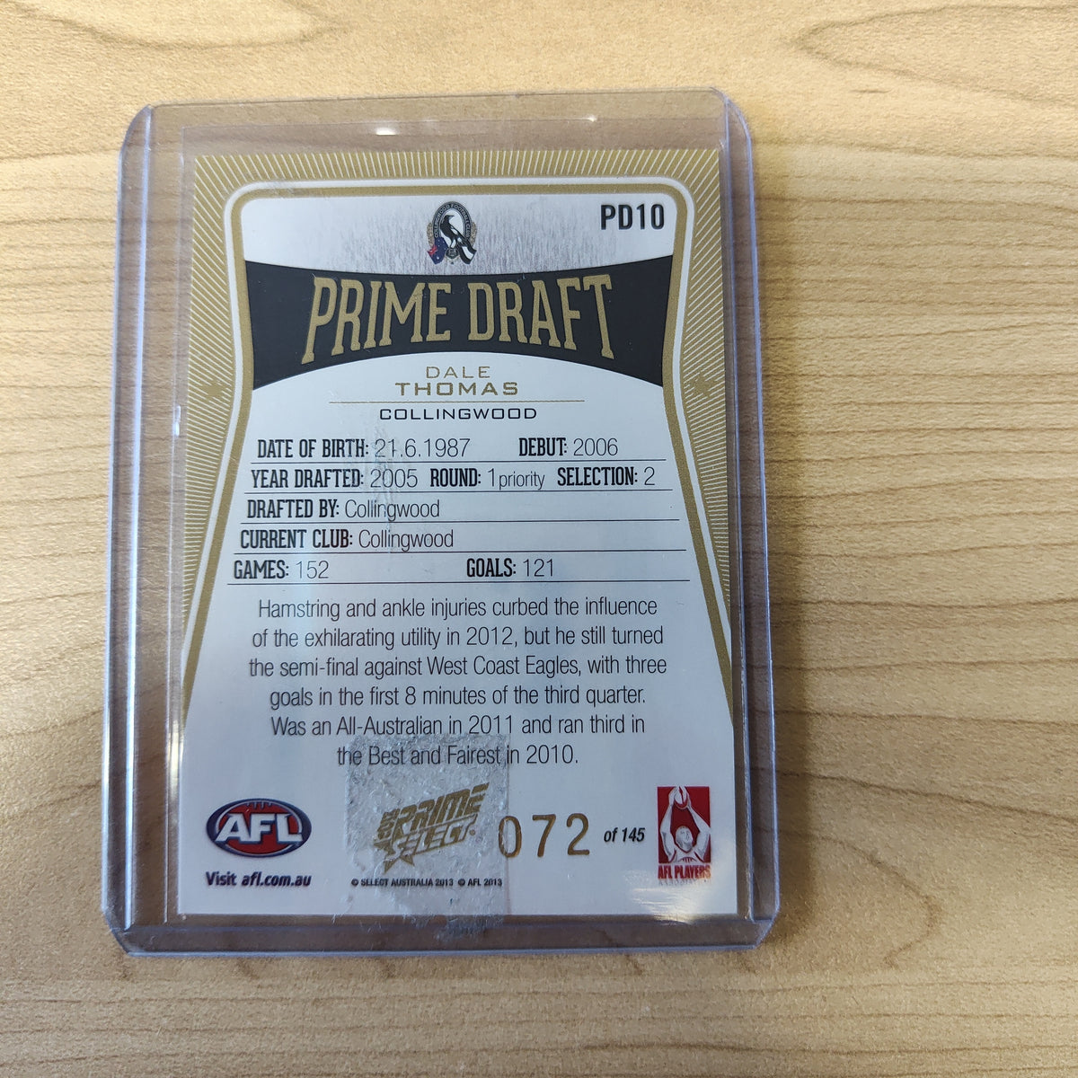 2013 AFL Prime Draft Pick PD10 Dale Thomas Collingwood – Shields Stamps ...