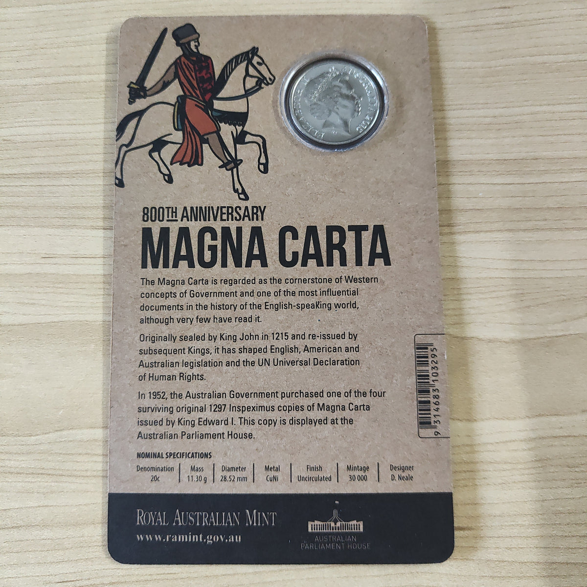 2015 800th Anniversary Magna Carta 20c Uncirculated Carded Coin ...