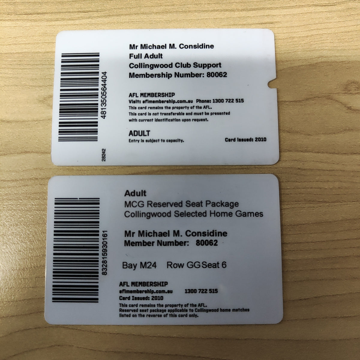 2010 AFL Collingwood Football Club Total Game Membership Full Member a ...